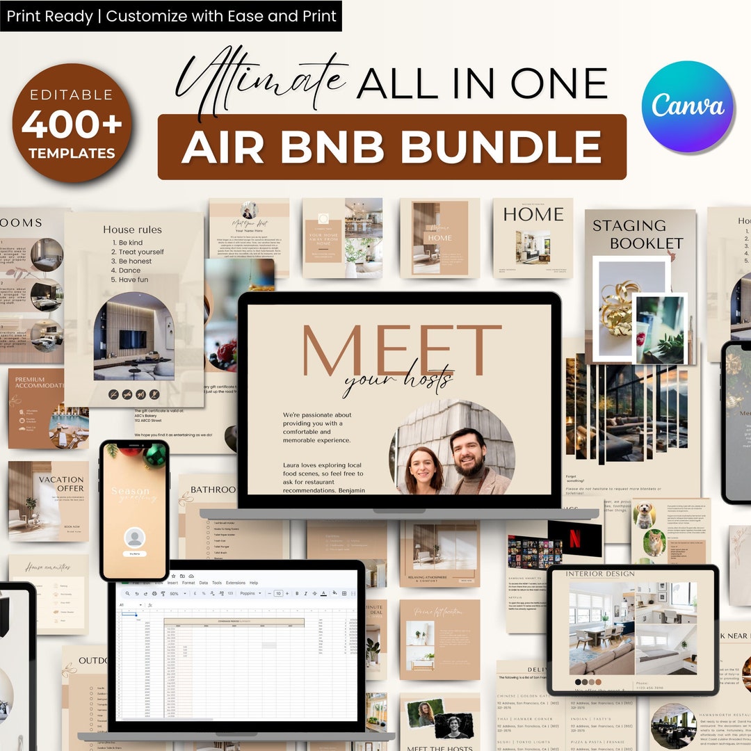 Airbnb Host Template Bundle: 400+ Welcome Book & Sign Canva Templates ...