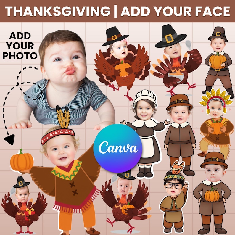 Thanksgiving Photo Frames, DIY Turkey Pilgrim Characters (editable File ...