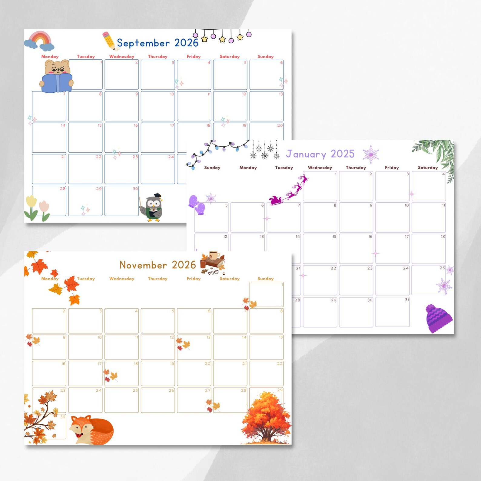 2025-2026 Kids Calendar Printable, Monthly Planner (PDF) - Etsy