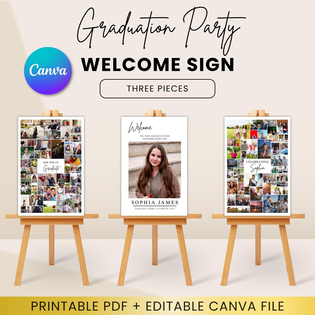 Graduation Welcome Sign Set: Photo Collage, Editable Canva Template ...