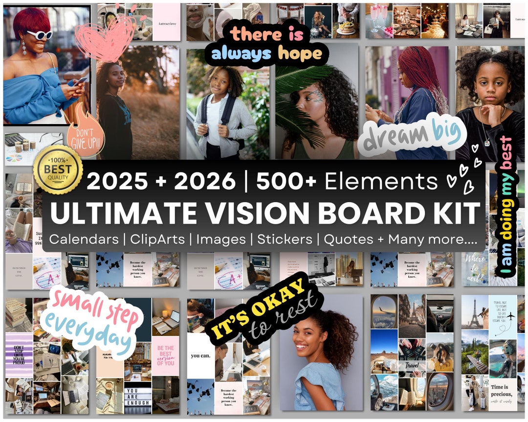 Black Woman Vision Board Kit 2025: Affirmations, Quotes (digital ...