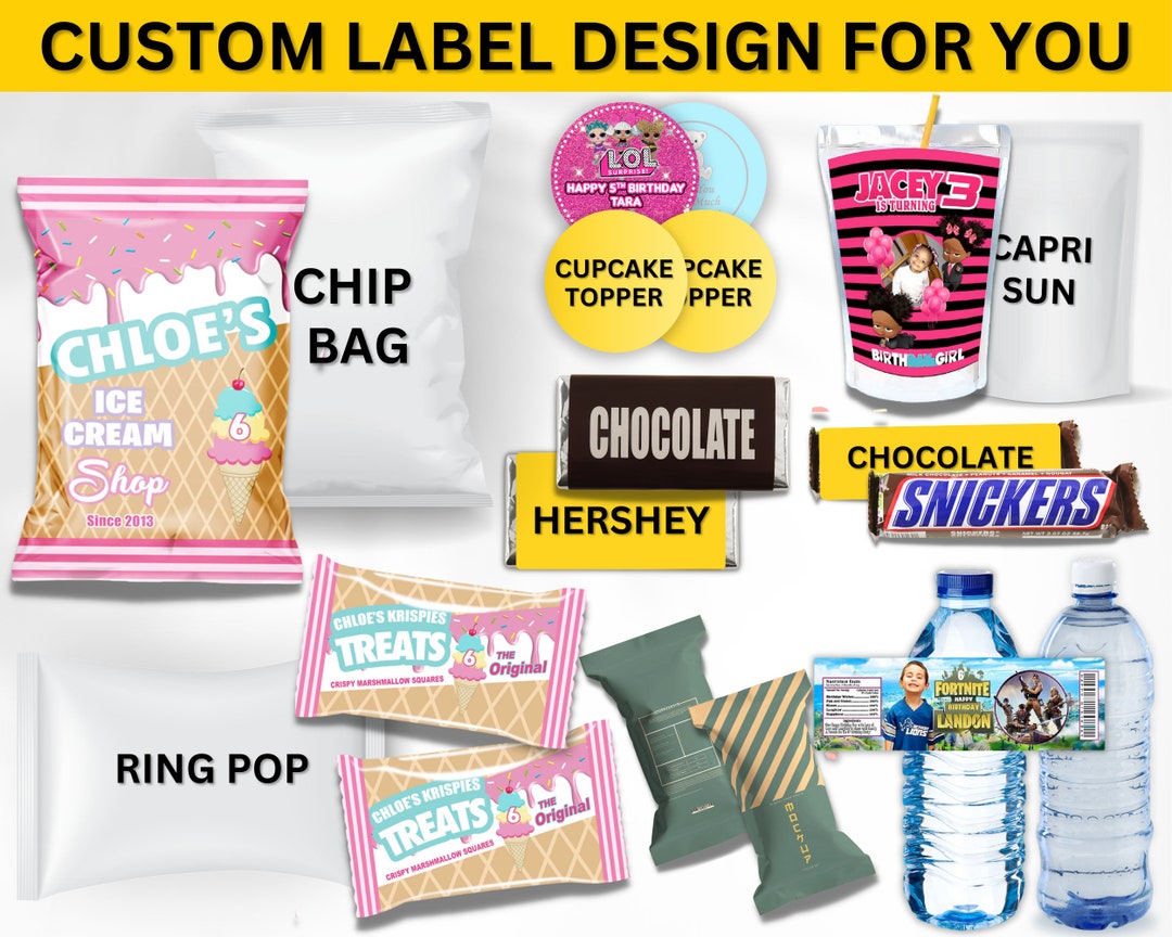 4 Custom Party Bundle Set, Custom Party Favors, Custom Birthday Labels ...