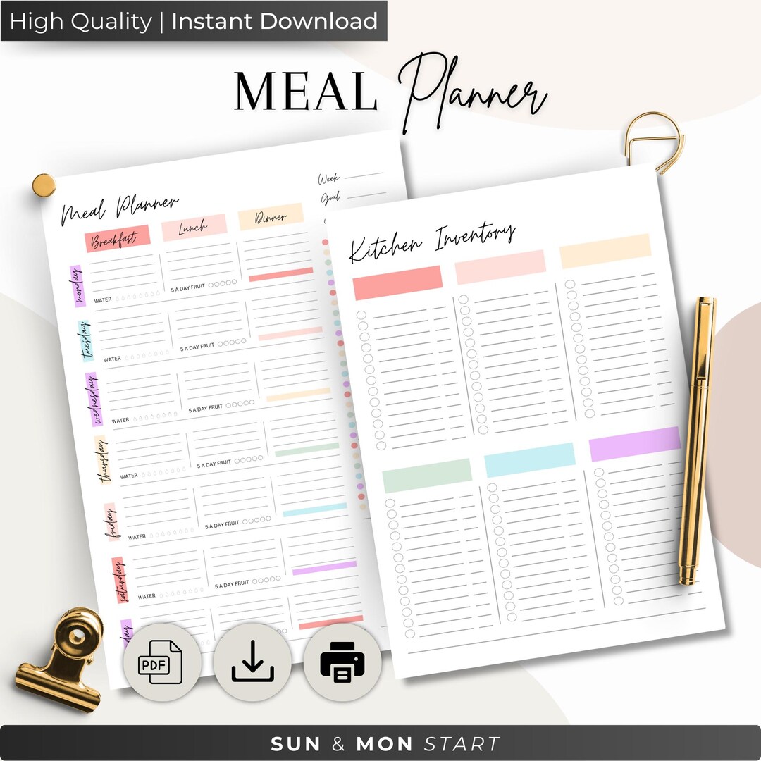 Weekly Meal Planner: Printable Grocery List, Food Prep (digital ...