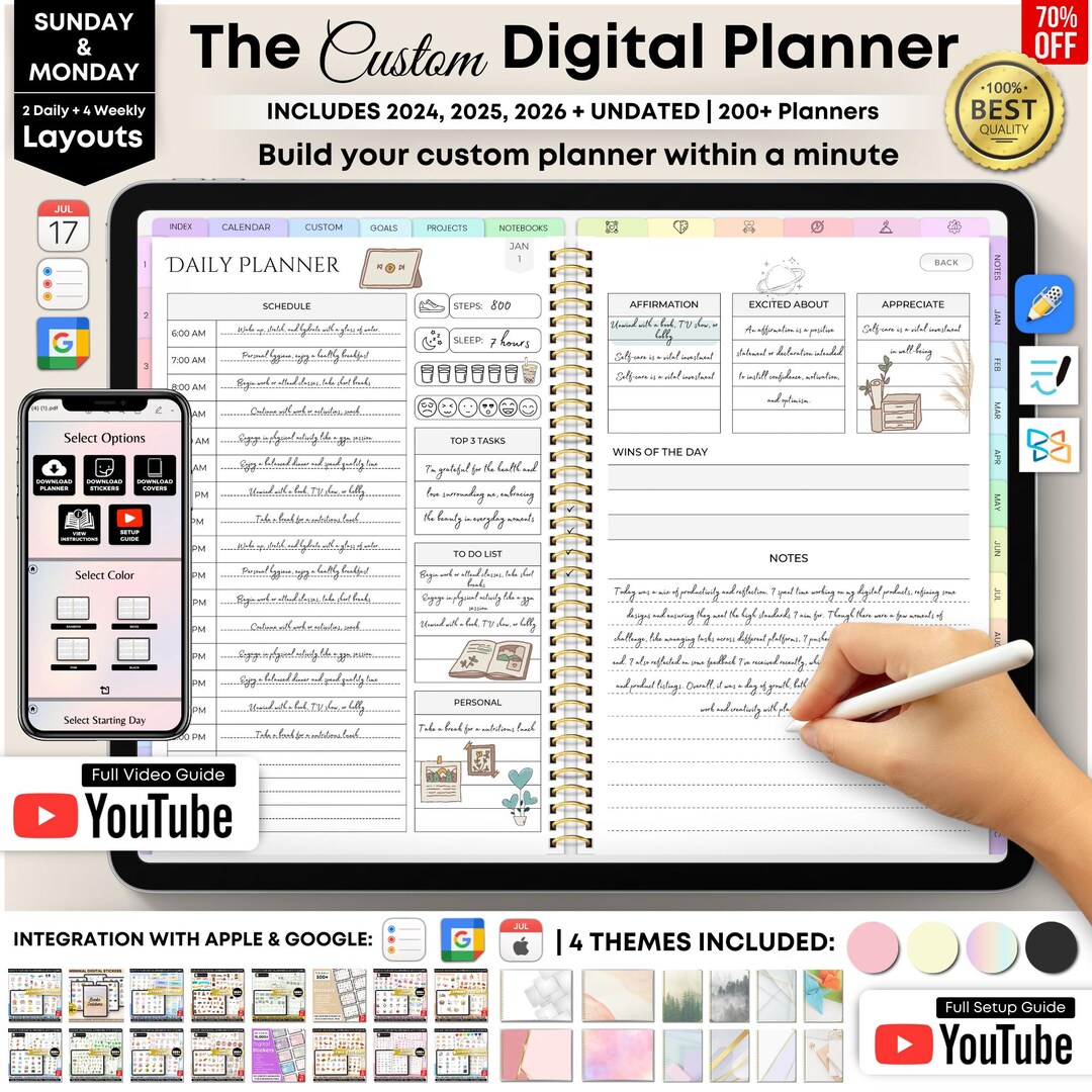 All-in-One Digital Planner 2024, 2025, 2026, Undated Digital Planner ...