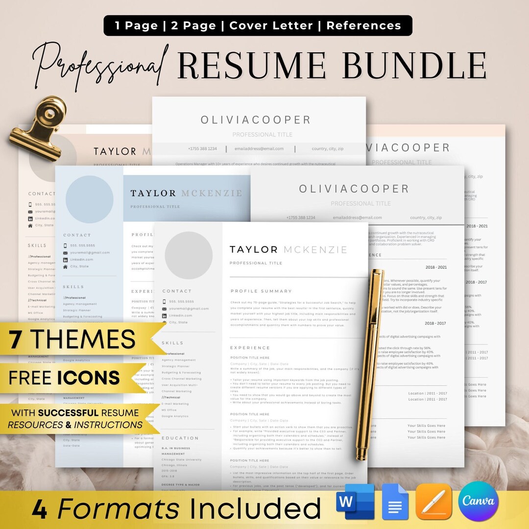 Resume Template Bundle, Cv Template Word, Resume Google Doc, Cv Google ...