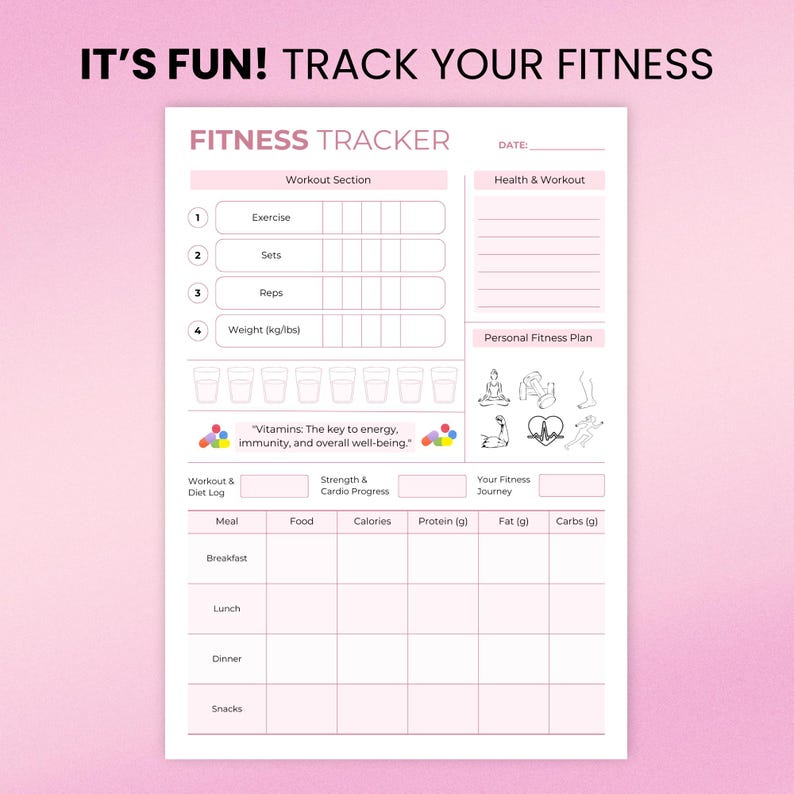 Printable Fitness Tracker: Goal Worksheet, A4/letter Size (digital ...