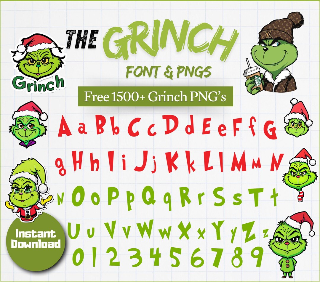Grinch Christmas Alphabet Letters, Grinch Green Red Fonts, Grinch ...