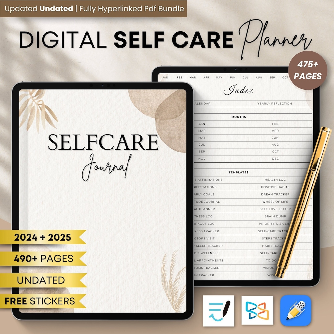 Digital Self Care Planner: Undated Journal, Stickers (goodnotes, Ipad ...