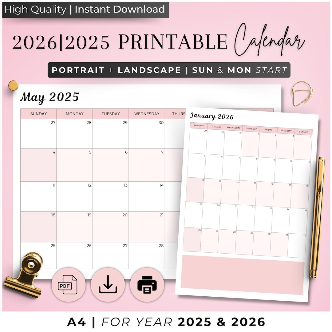 2025-2026 Monthly Calendar: Landscape & Portrait (printable PDF) - Etsy