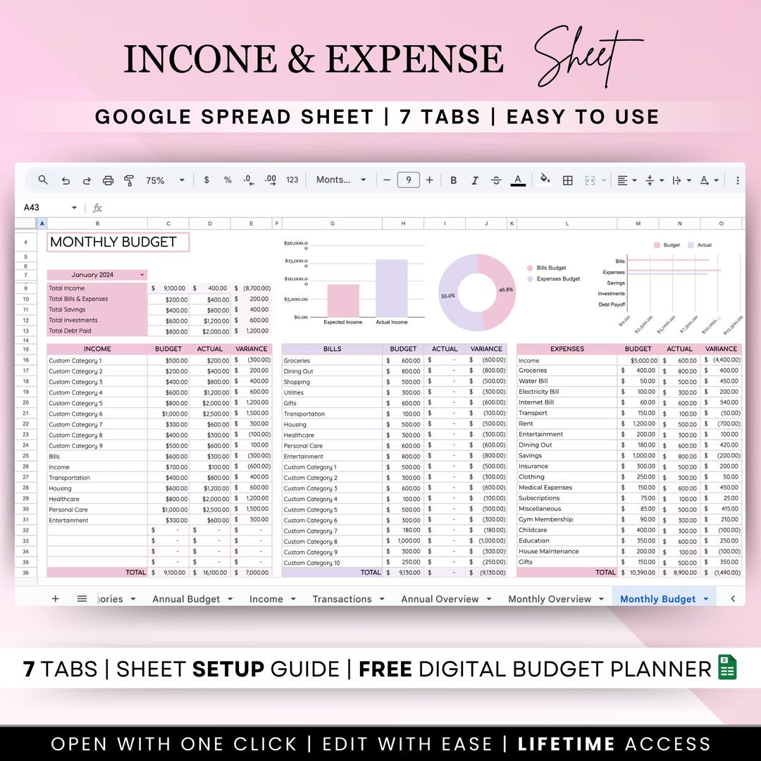 Income and Expense Tracker: Google Sheets Budget Template (digital ...