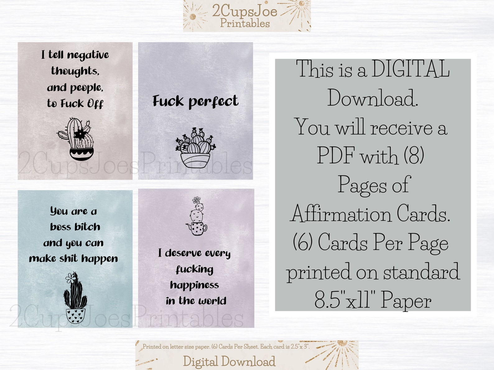 Printable Swear Word Affirmation Cards Vision Board Encouragement Cards ...