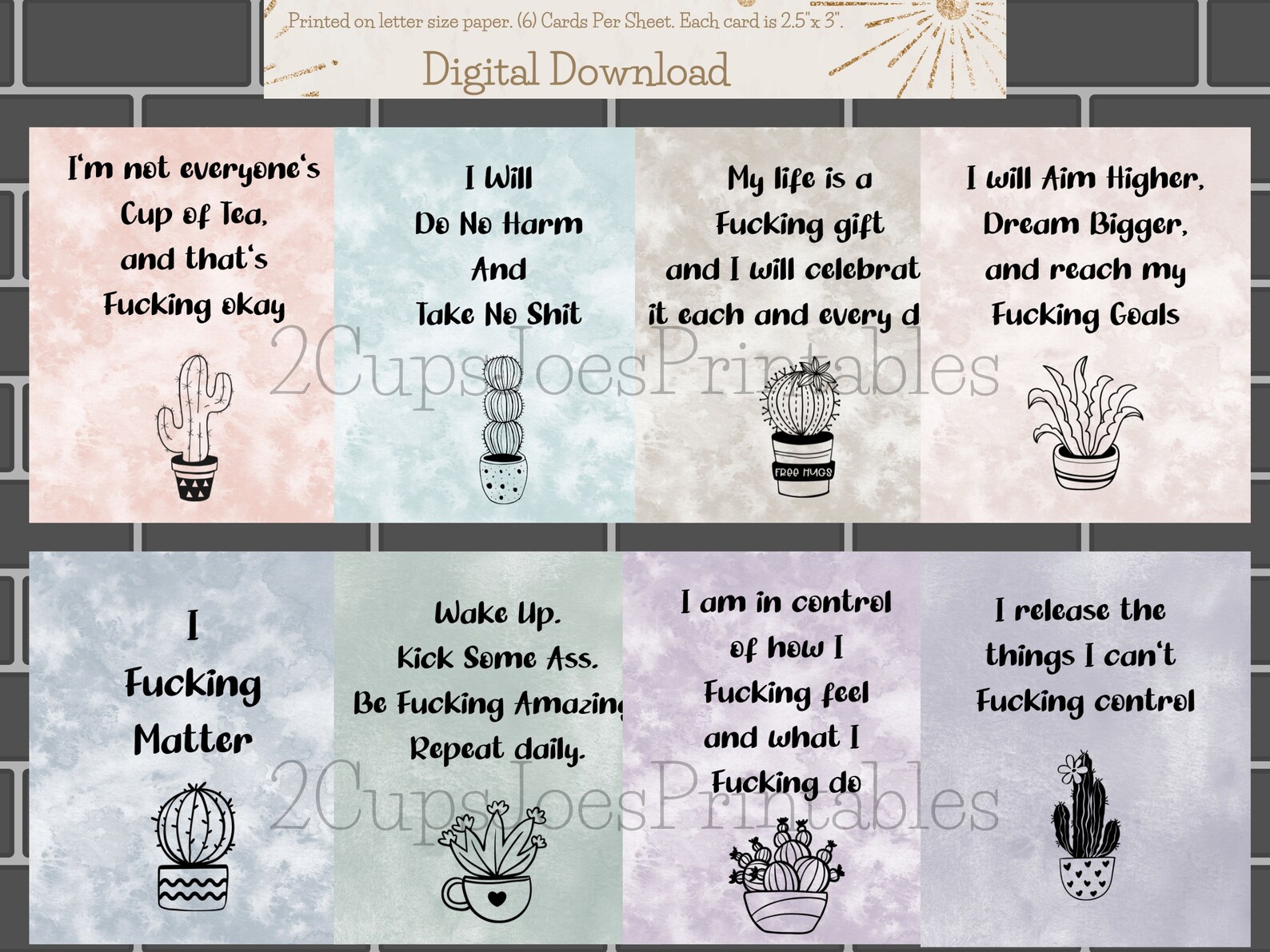 Printable Swear Word Affirmation Cards Motivational Cards - Etsy