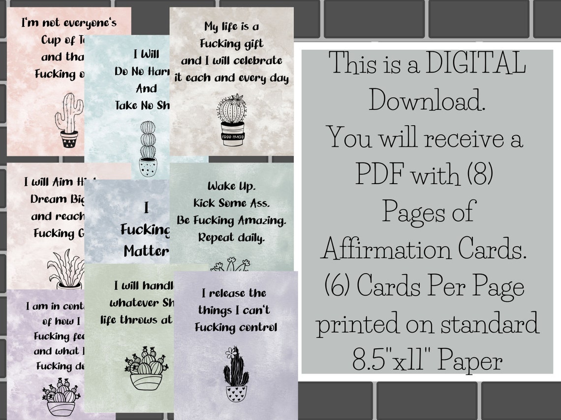 Printable Swear Word Affirmation Cards Motivational Cards - Etsy