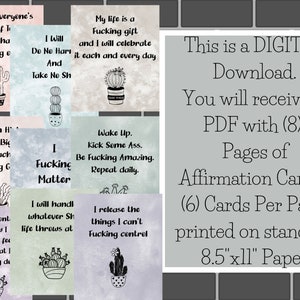 Printable Swear Word Affirmation Cards Motivational Cards - Etsy