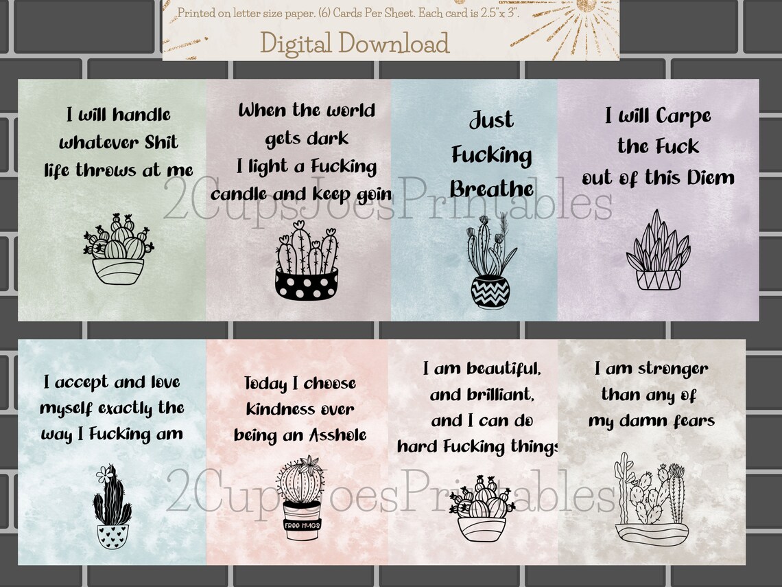 Printable Swear Word Affirmation Cards Vision Board - Etsy