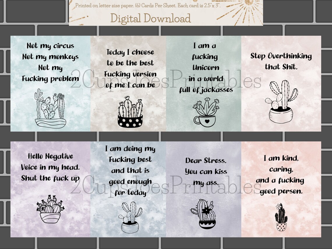 Printable Swear Word Affirmation Cards Motivational Cards - Etsy
