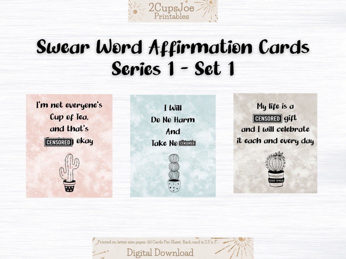Printable Swear Word Affirmation Cards Vision Board Encouragement Cards ...