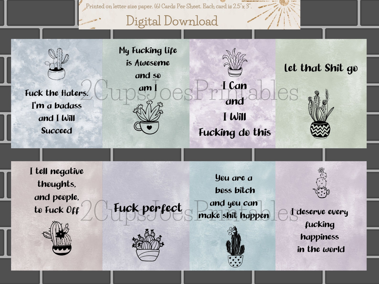 Printable Swear Word Affirmation Cards Motivational Cards - Etsy