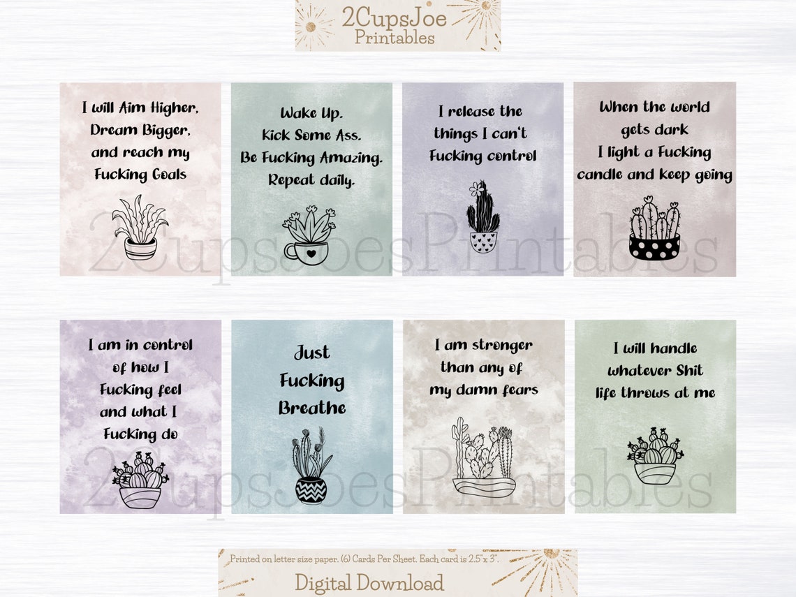 Printable Swear Word Affirmation Cards Vision Board Encouragement Cards ...