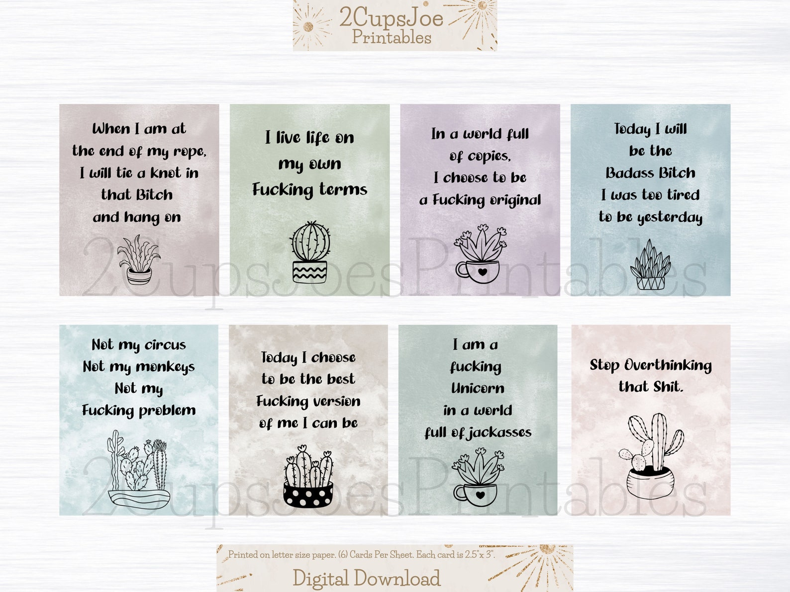 Printable Swear Word Affirmation Cards Vision Board Encouragement Cards ...