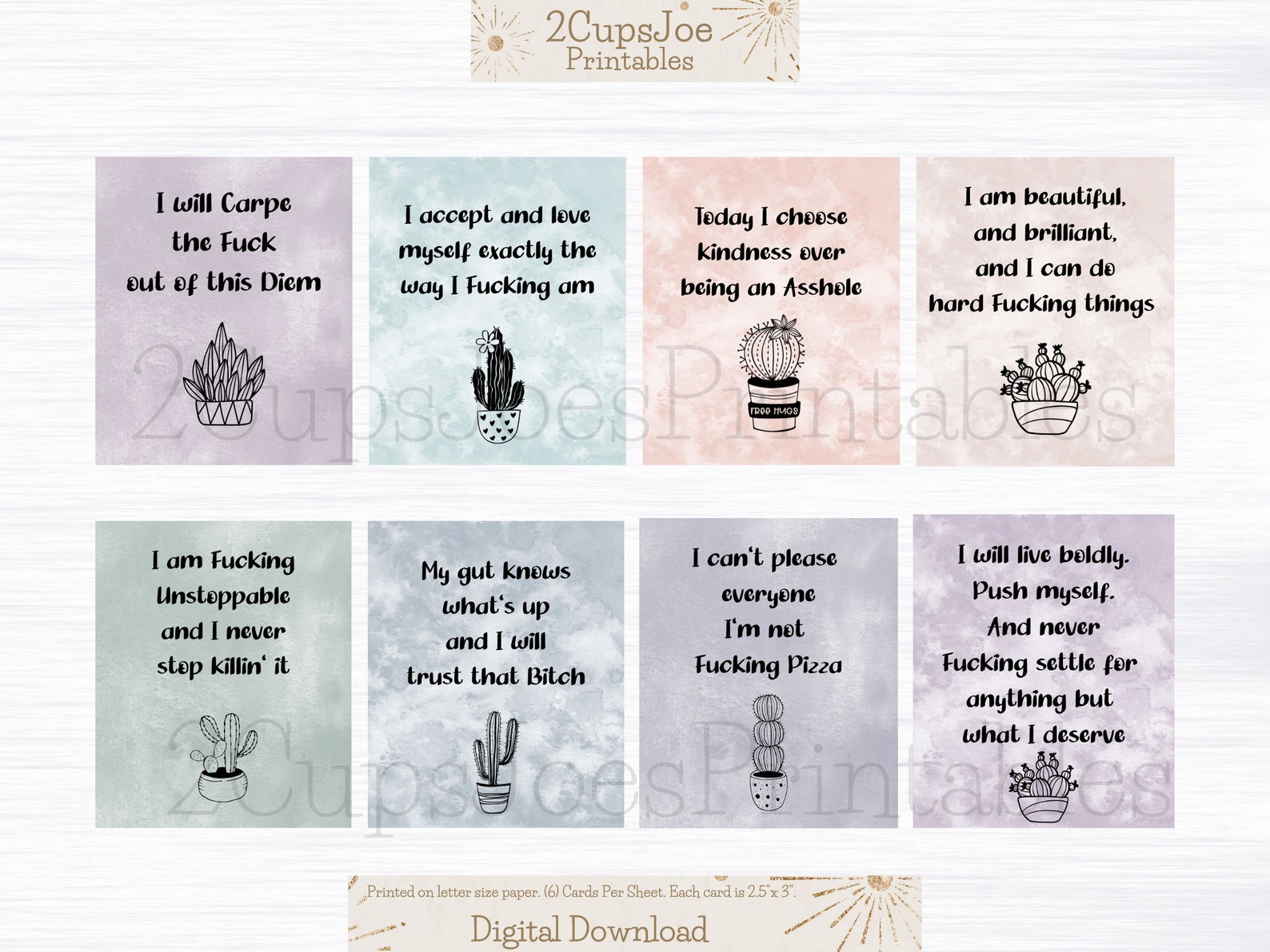 Printable Swear Word Affirmation Cards Vision Board Encouragement Cards ...