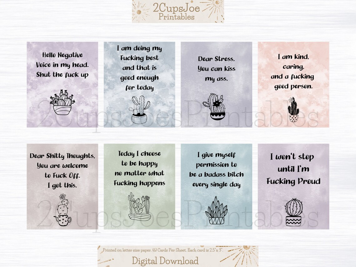Printable Swear Word Affirmation Cards Vision Board Encouragement Cards ...