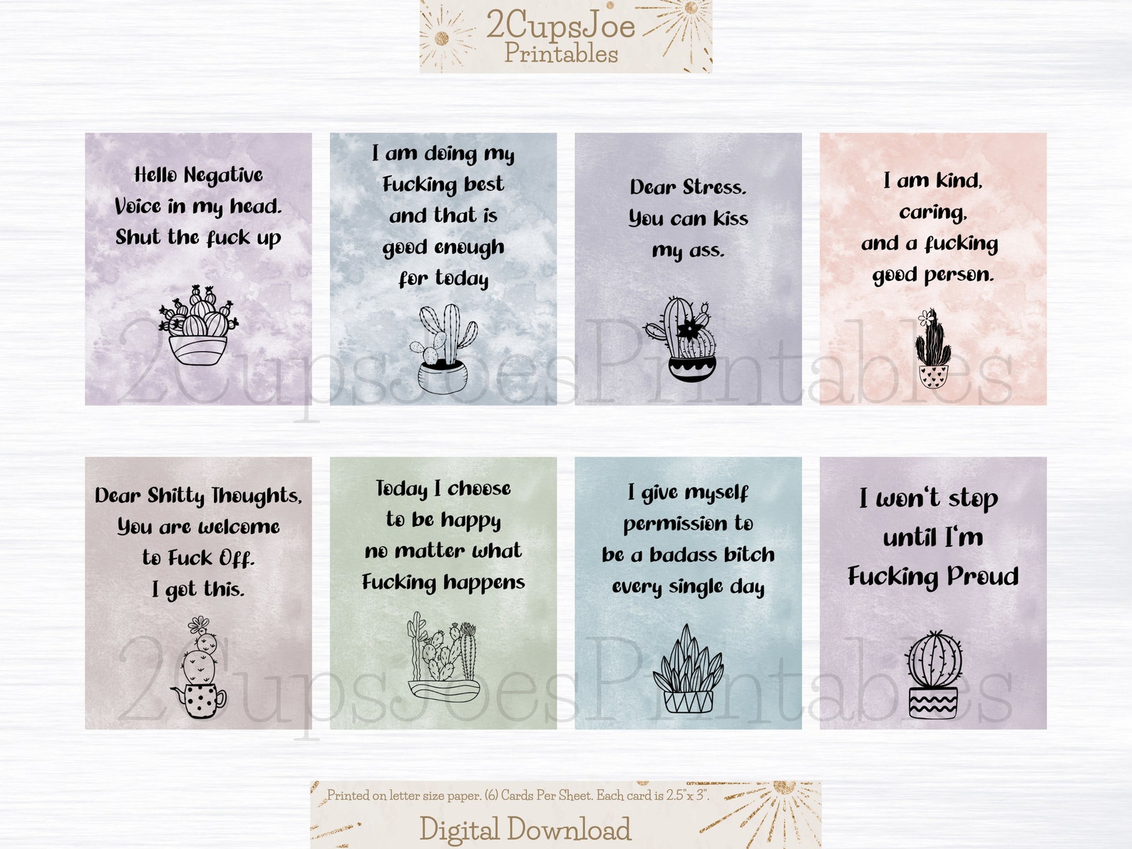 Printable Swear Word Affirmation Cards Vision Board Encouragement Cards ...