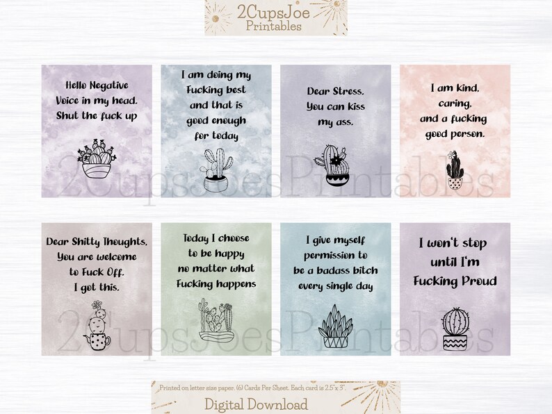Printable Swear Word Affirmation Cards Vision Board Encouragement Cards ...