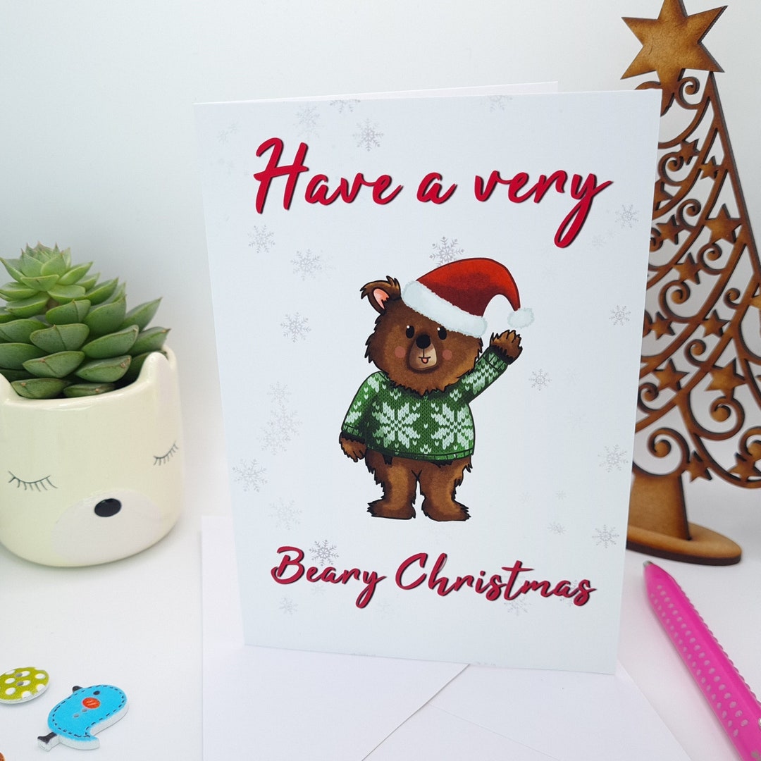 Merry Christmas Festive Bear Greetings Card. - Etsy