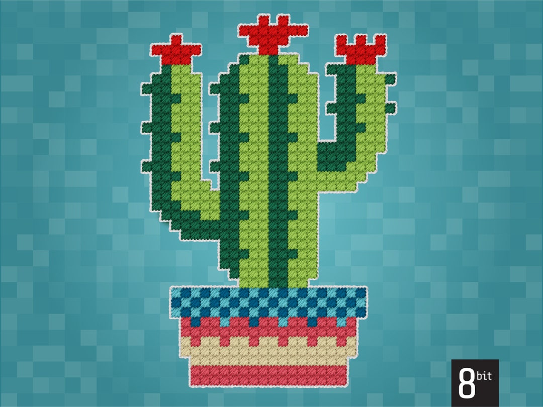Cactus #1 – Retro Pixel Plastic Canvas Pattern - Etsy