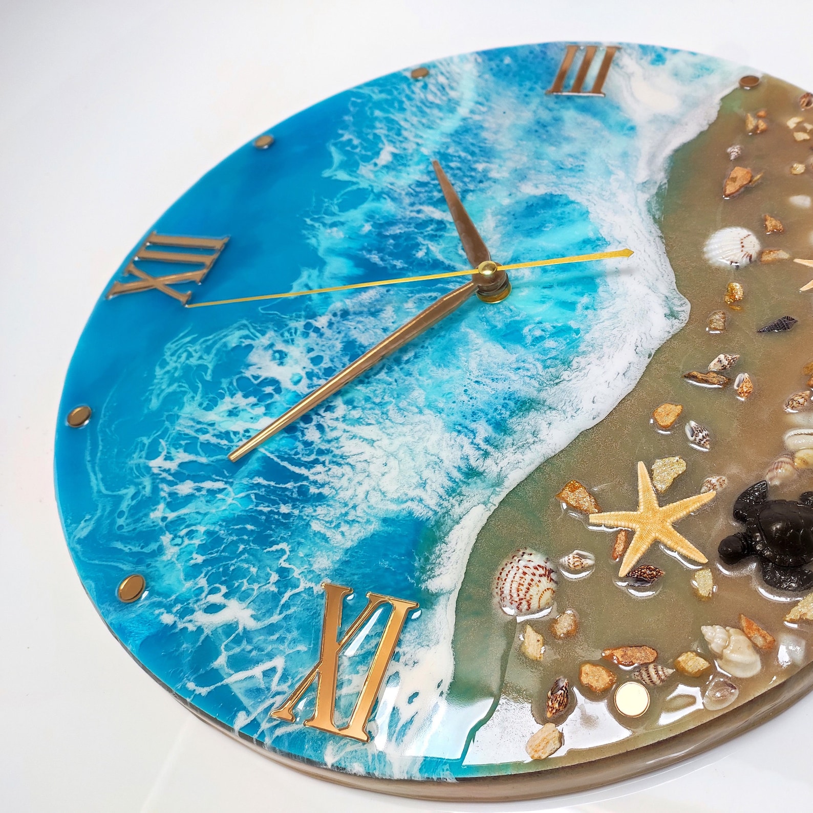 Resin Ocean Clock, Teal Wall Clock, Ocean Wave Clock, Beach Theme Room ...
