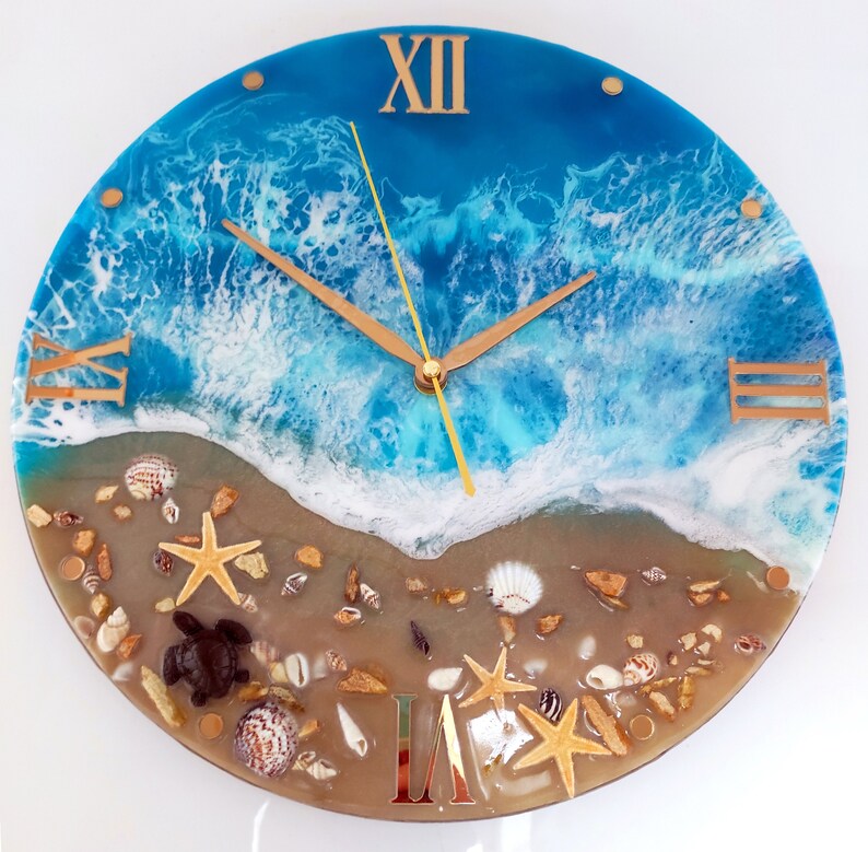 Resin Ocean Clock Teal Wall Clock Ocean Wave Clock Beach - Etsy