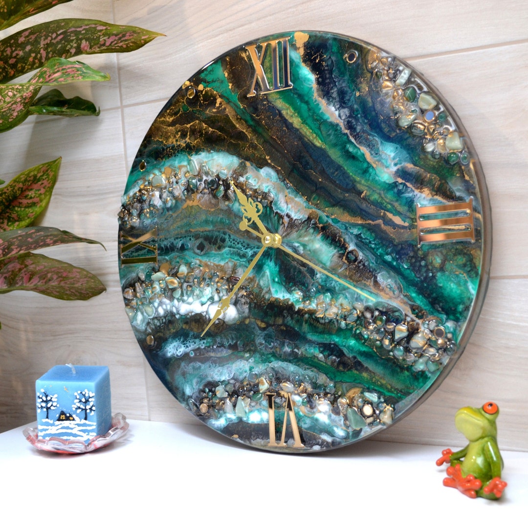 Emerald Green Resin Art Wall Clock - Etsy
