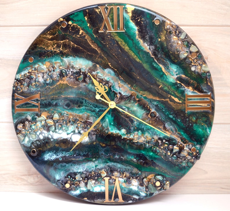 Emerald Green Resin Art Wall Clock - Etsy