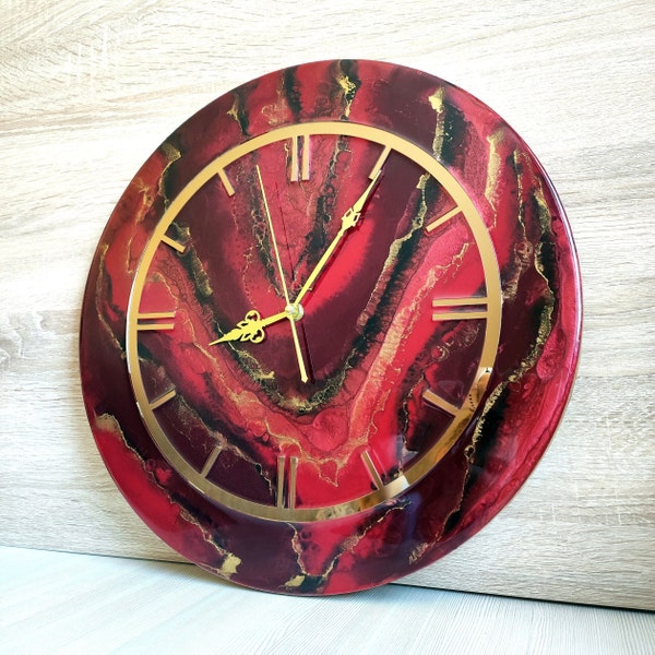 Red Wall Clock - Etsy