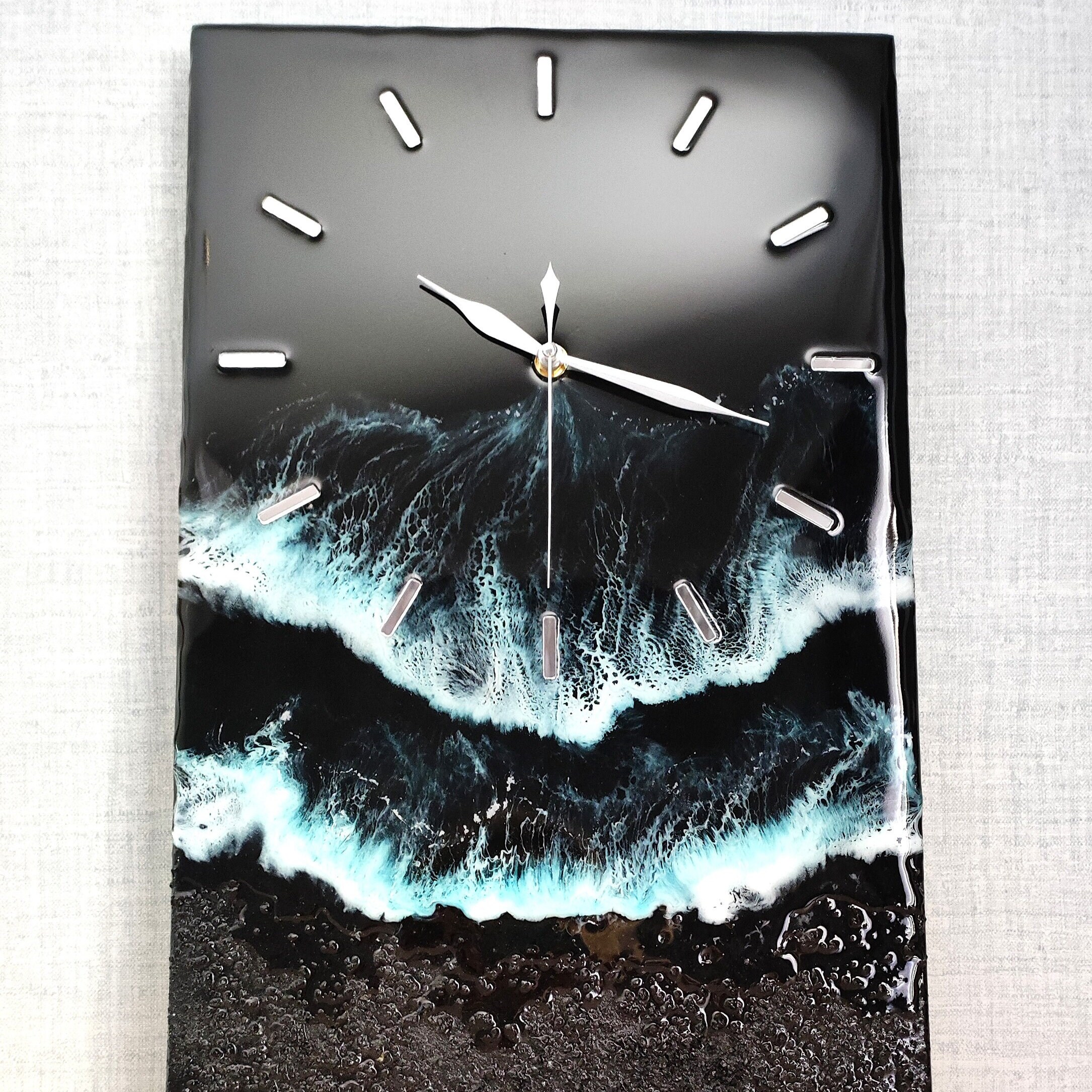 20 Inch Resin Ocean Wall Clock, Beach Themed Wall Art Resin, Black Blue ...