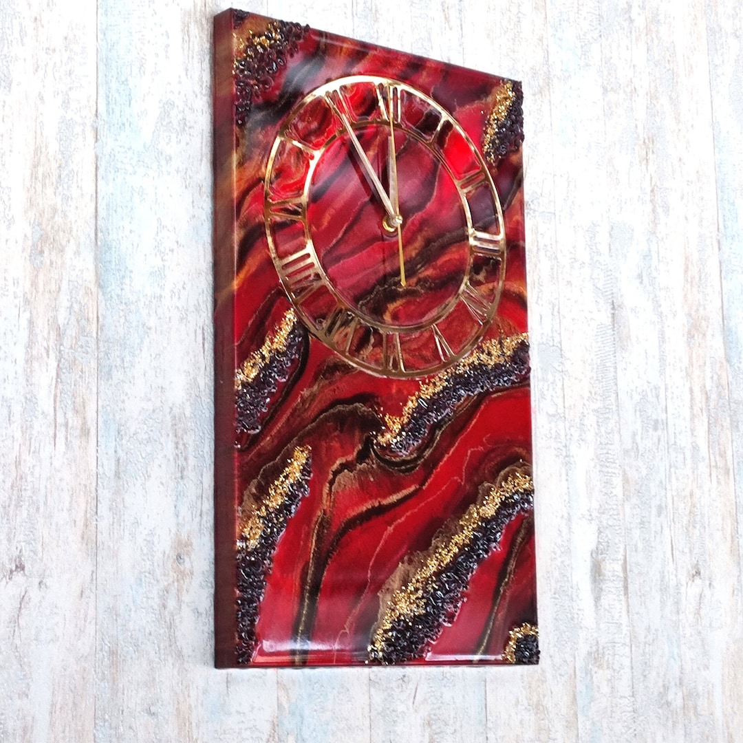 Red Wall Clock, Resin Art Clock, Geode Wall Clock, 20 Inch Wall Clock ...