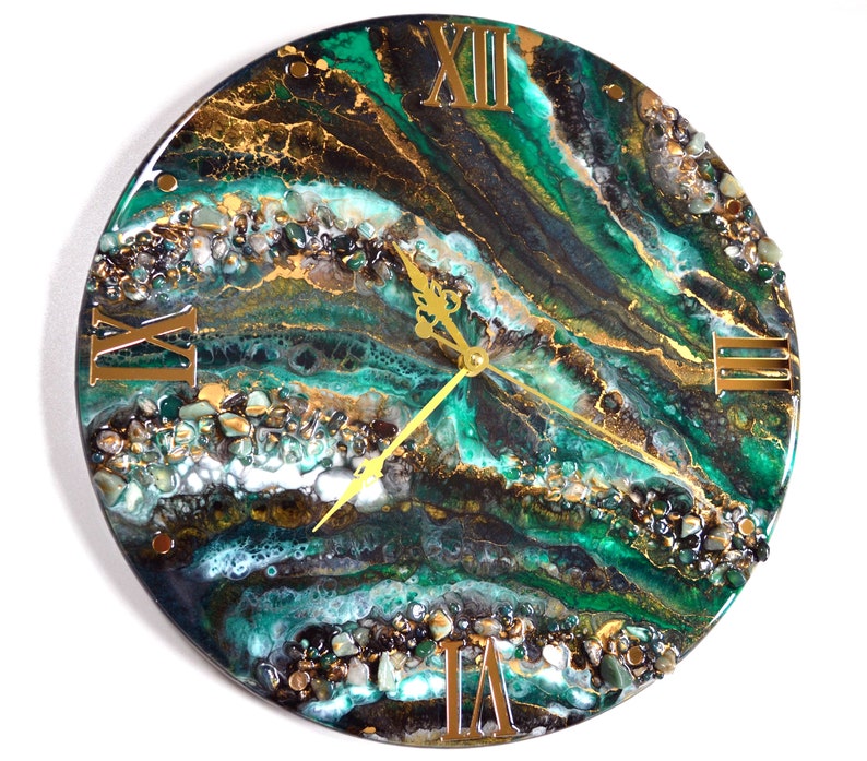 Emerald Green Resin Art Wall Clock - Etsy