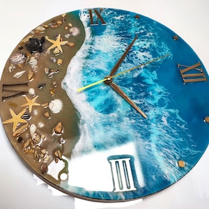 Resin Ocean Clock, Teal Wall Clock, Ocean Wave Clock, Beach Theme Room ...