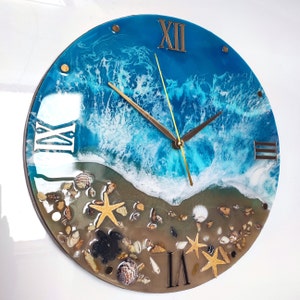 Resin Ocean Clock, Teal Wall Clock, Ocean Wave Clock, Beach Theme Room ...