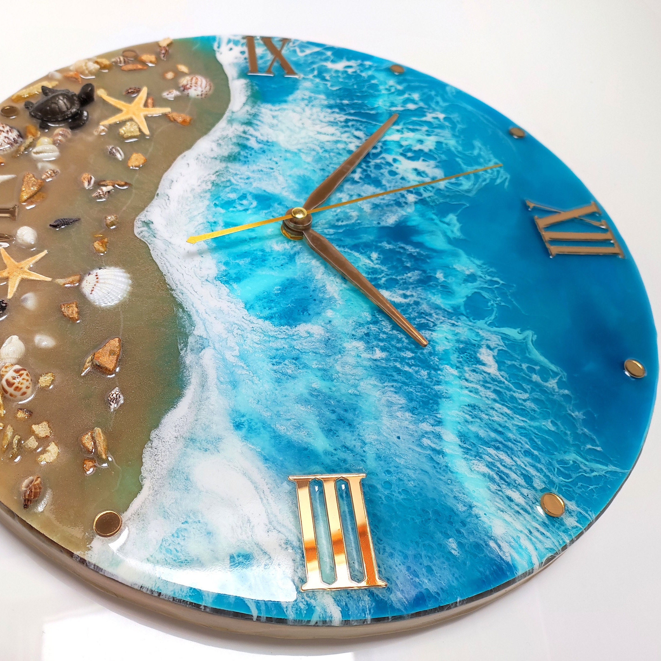 Resin Ocean Clock, Teal Wall Clock, Ocean Wave Clock, Beach Theme Room ...