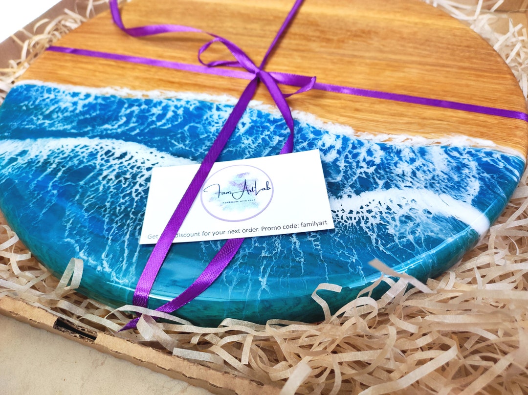 Personalized Ocean Round Wooden Serving Platter Ocean Resin - Etsy