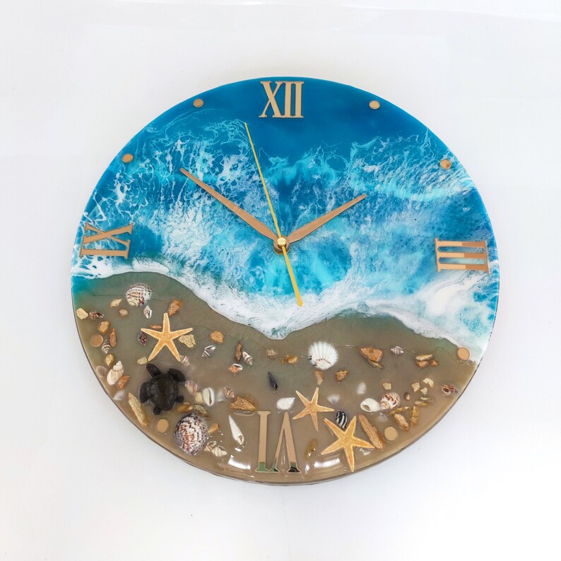 Resin Ocean Clock, Teal Wall Clock, Ocean Wave Clock, Beach Theme Room ...