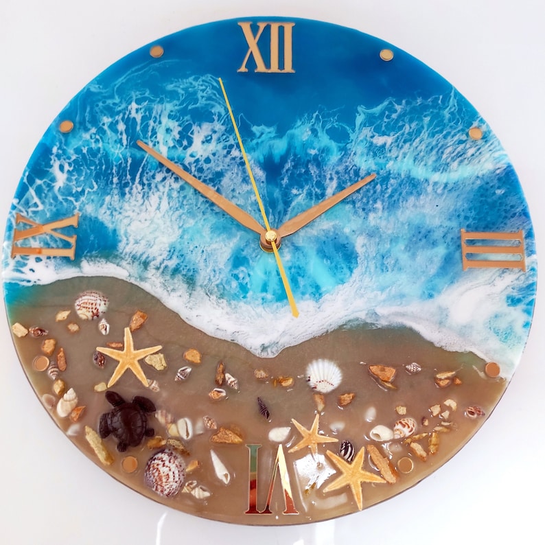 Resin Ocean Clock, Teal Wall Clock, Ocean Wave Clock, Beach Theme Room ...