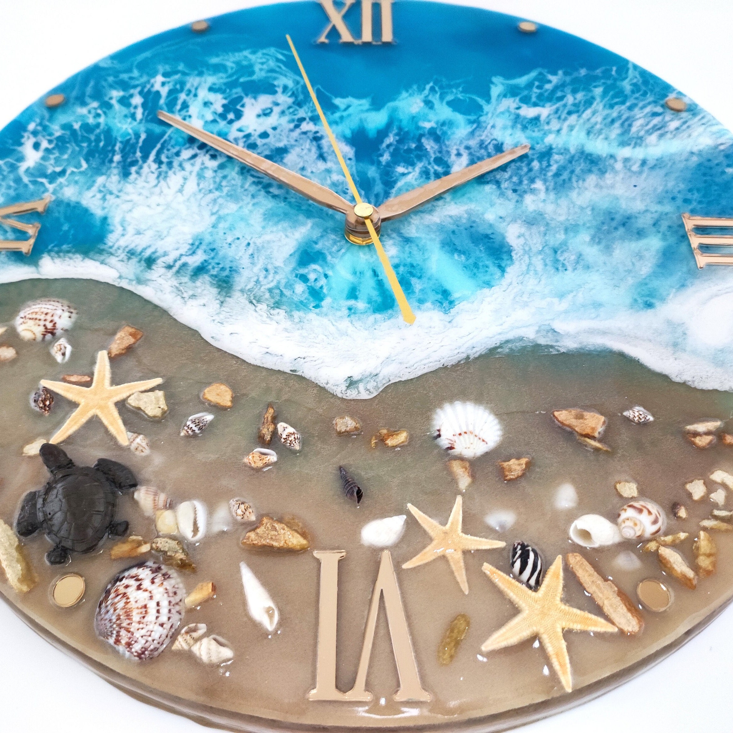 Resin Ocean Clock, Teal Wall Clock, Ocean Wave Clock, Beach Theme Room ...
