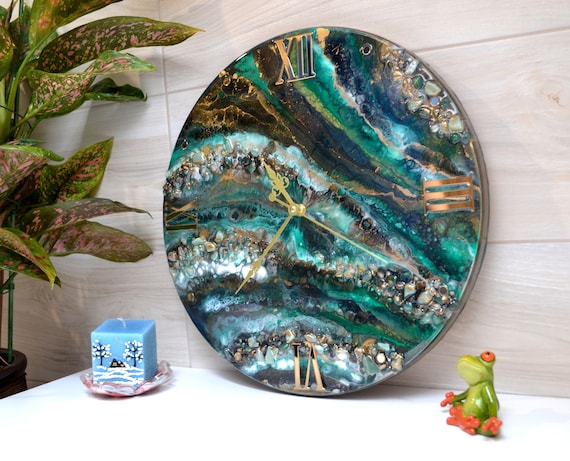 Emerald Green Resin Art Wall Clock | Etsy
