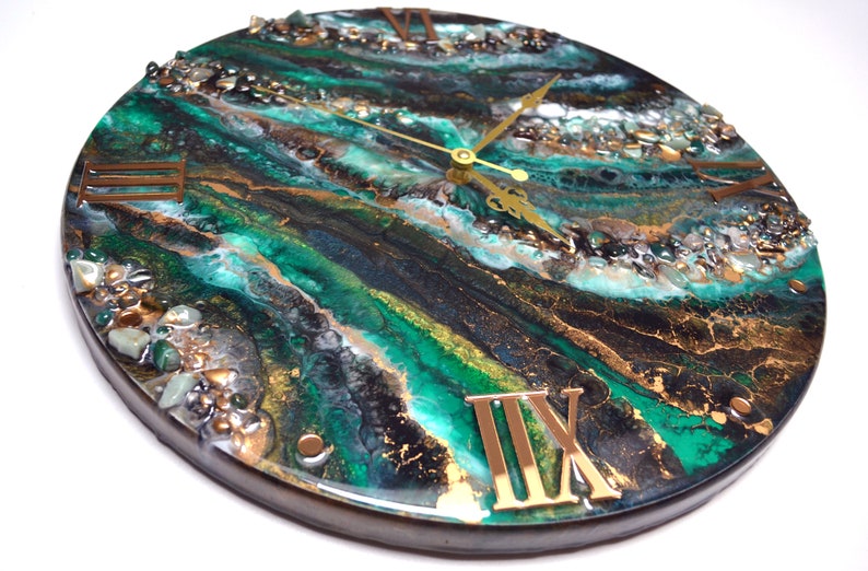 Emerald Green Resin Art Wall Clock - Etsy