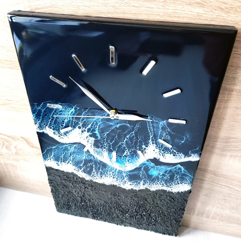 20 Inch Resin Ocean Wall Clock, Beach Themed Wall Art Resin, Black Blue ...