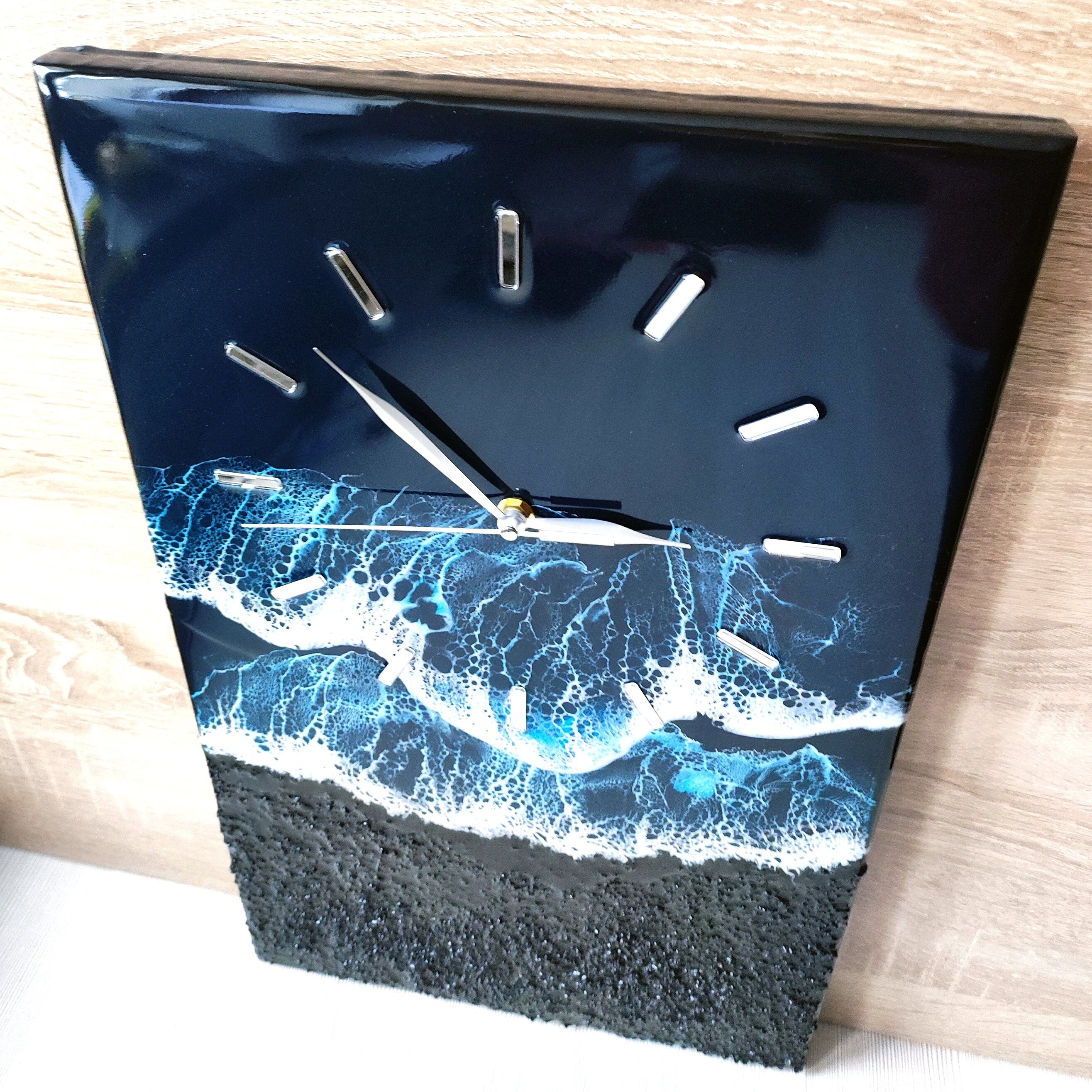20 Inch Resin Ocean Wall Clock, Beach Themed Wall Art Resin, Black Blue ...