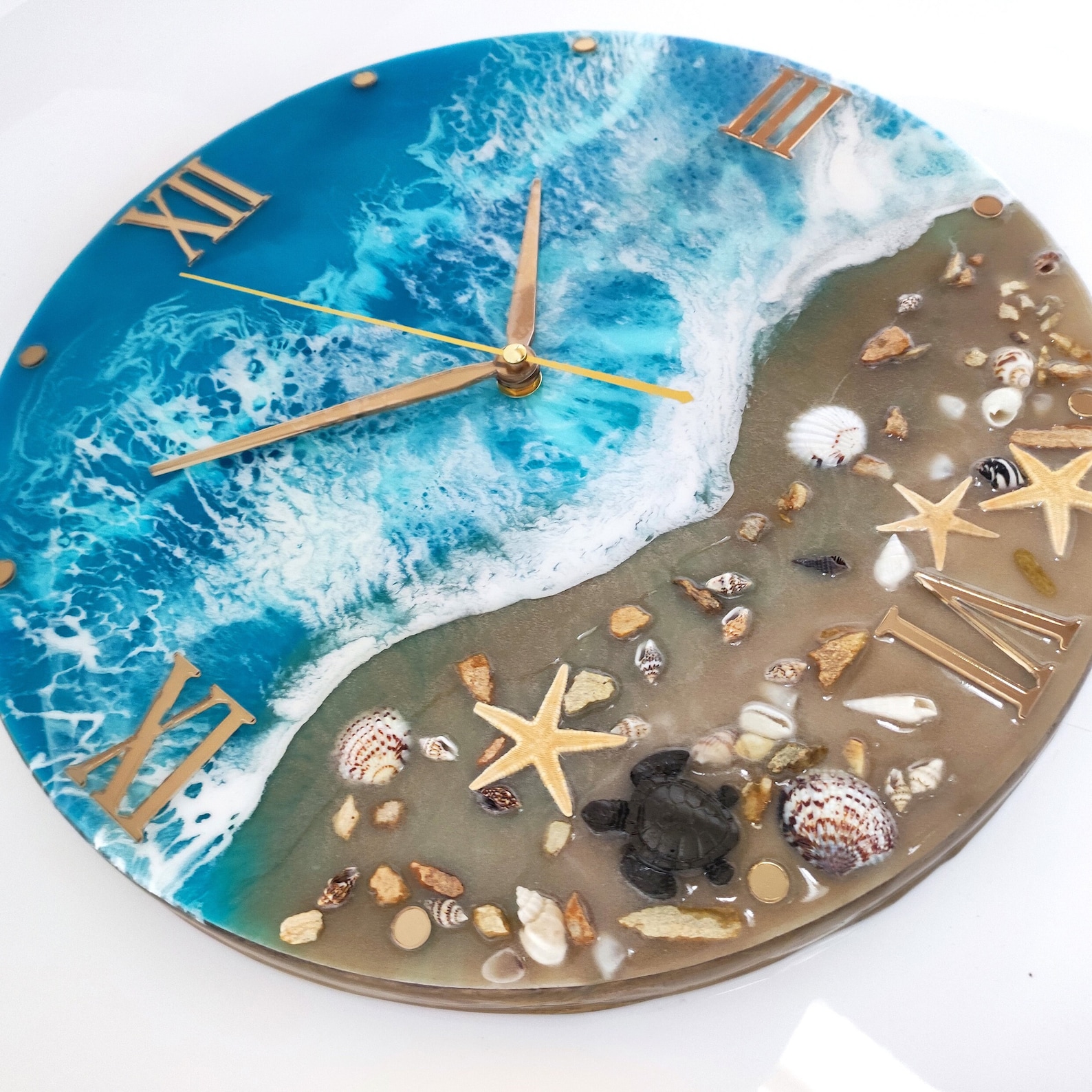 Resin Ocean Clock, Teal Wall Clock, Ocean Wave Clock, Beach Theme Room ...